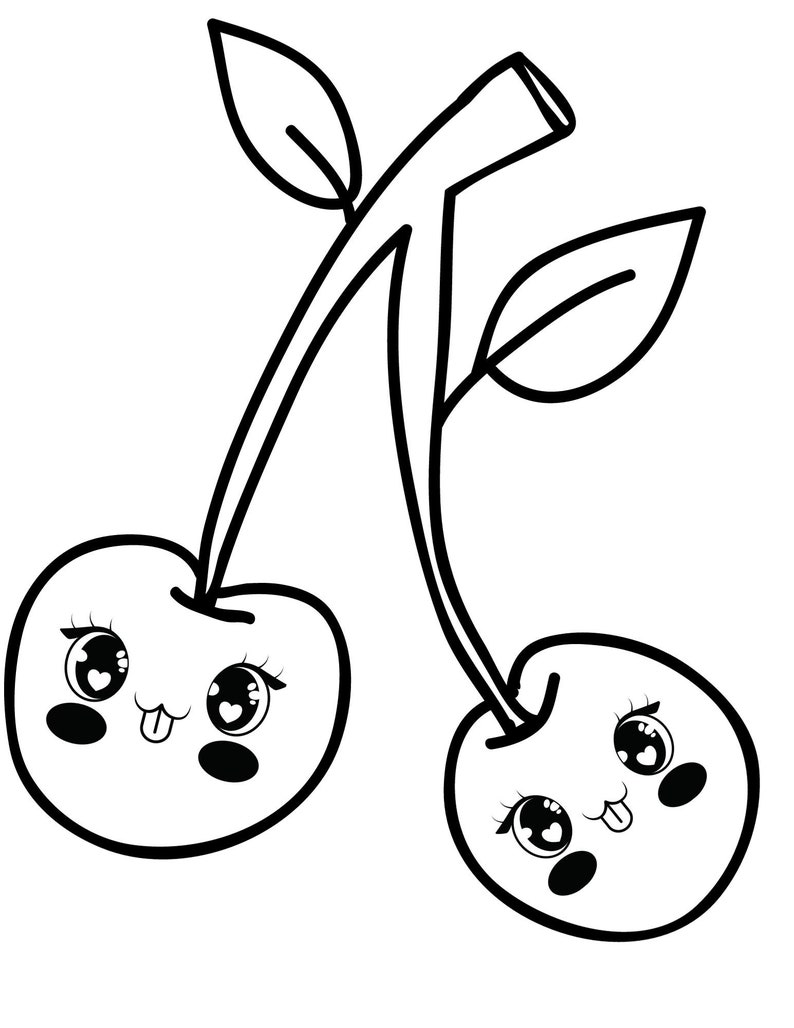 Cute Fruit Coloring Pages, Kawaii Food Printable, Funny Fruits Coloring ...