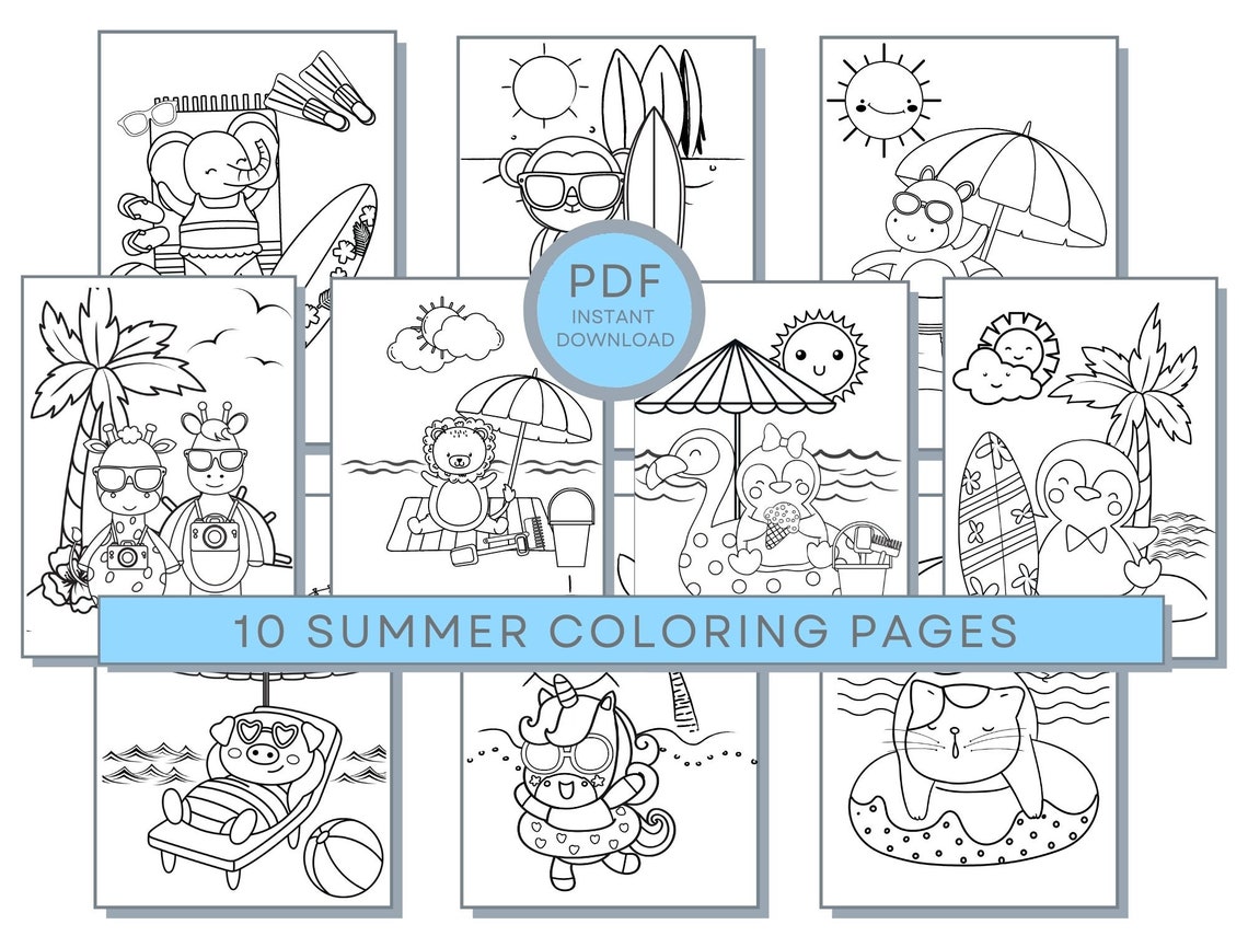 Summer Coloring Pages, Summer PDF Coloring Summer Printables, Beach ...
