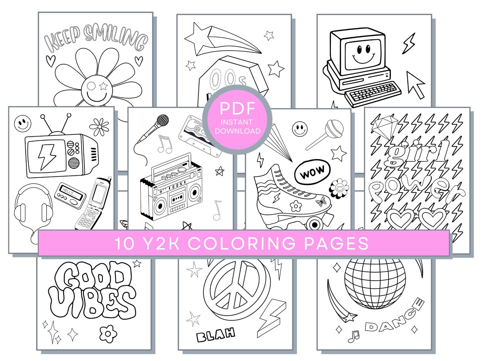 Y2K Coloring Pages, Teens Coloring Pages, Y2K Aesthetic Coloring, Teen ...