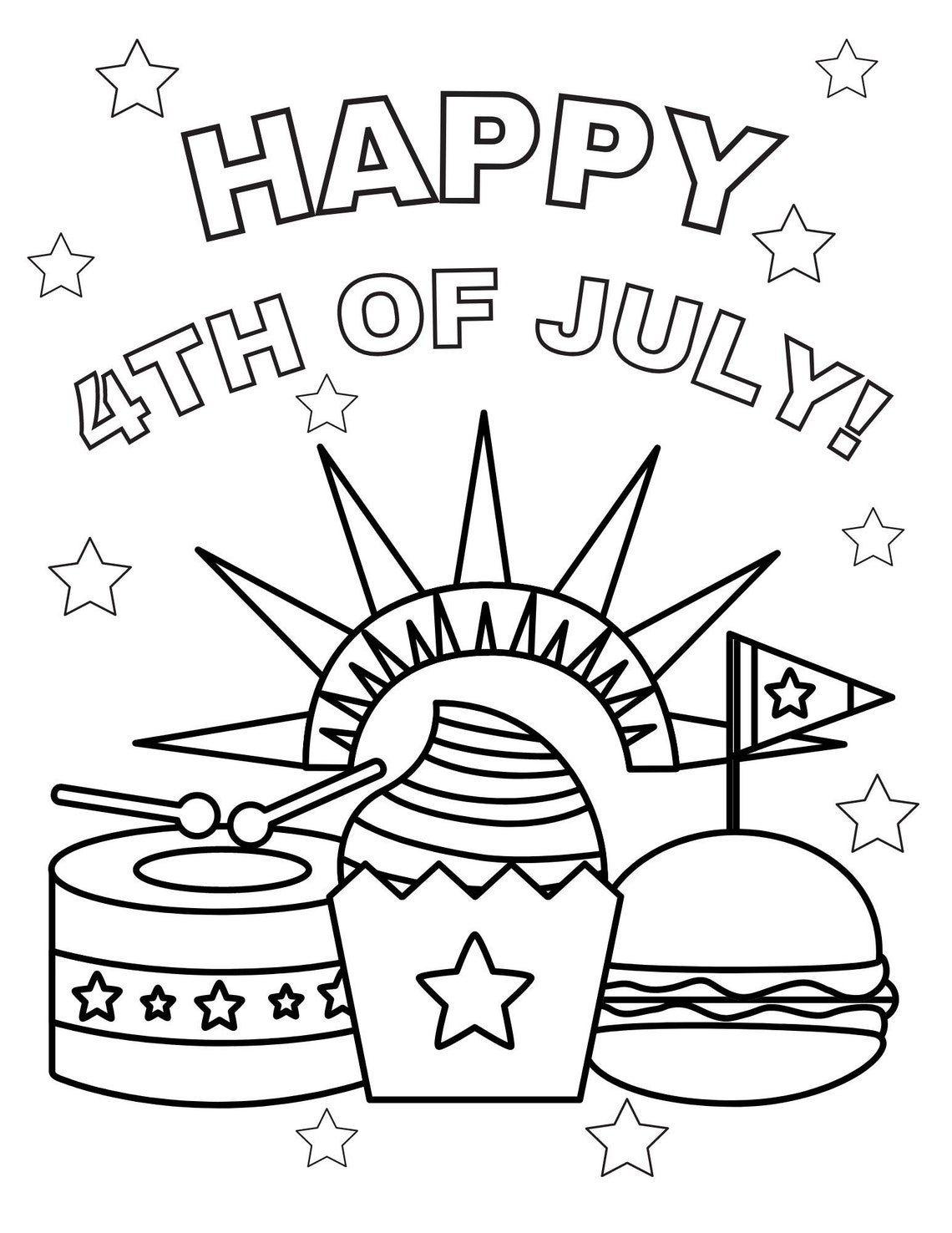 4th of July Coloring Page, 4th of July Printables, 4th of July Sheets ...