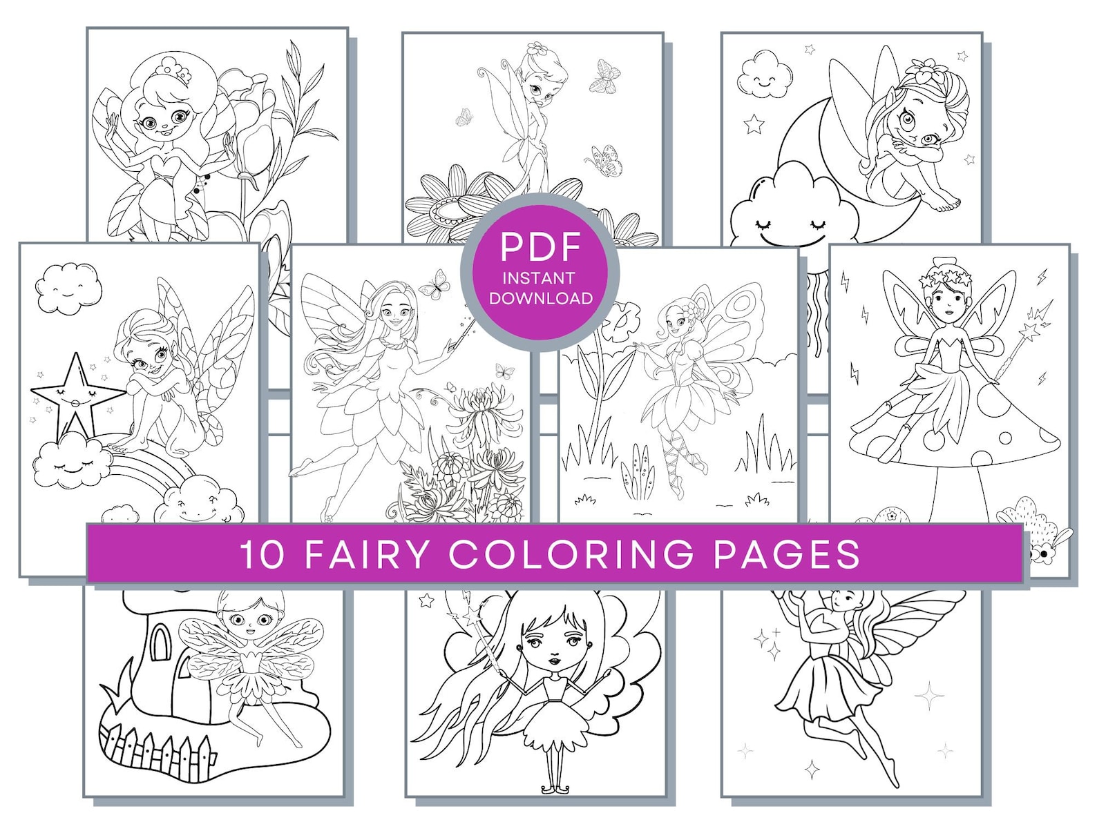 Fairy Coloring Pages, Fairy PDF, Fairy Printables, Fairy Coloring ...