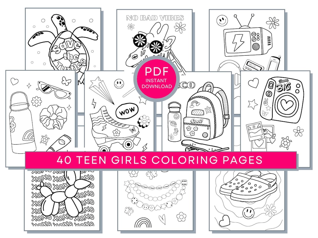 40 Teen Girls Coloring Pages, Teens Coloring Pages, Preppy Aesthetic ...