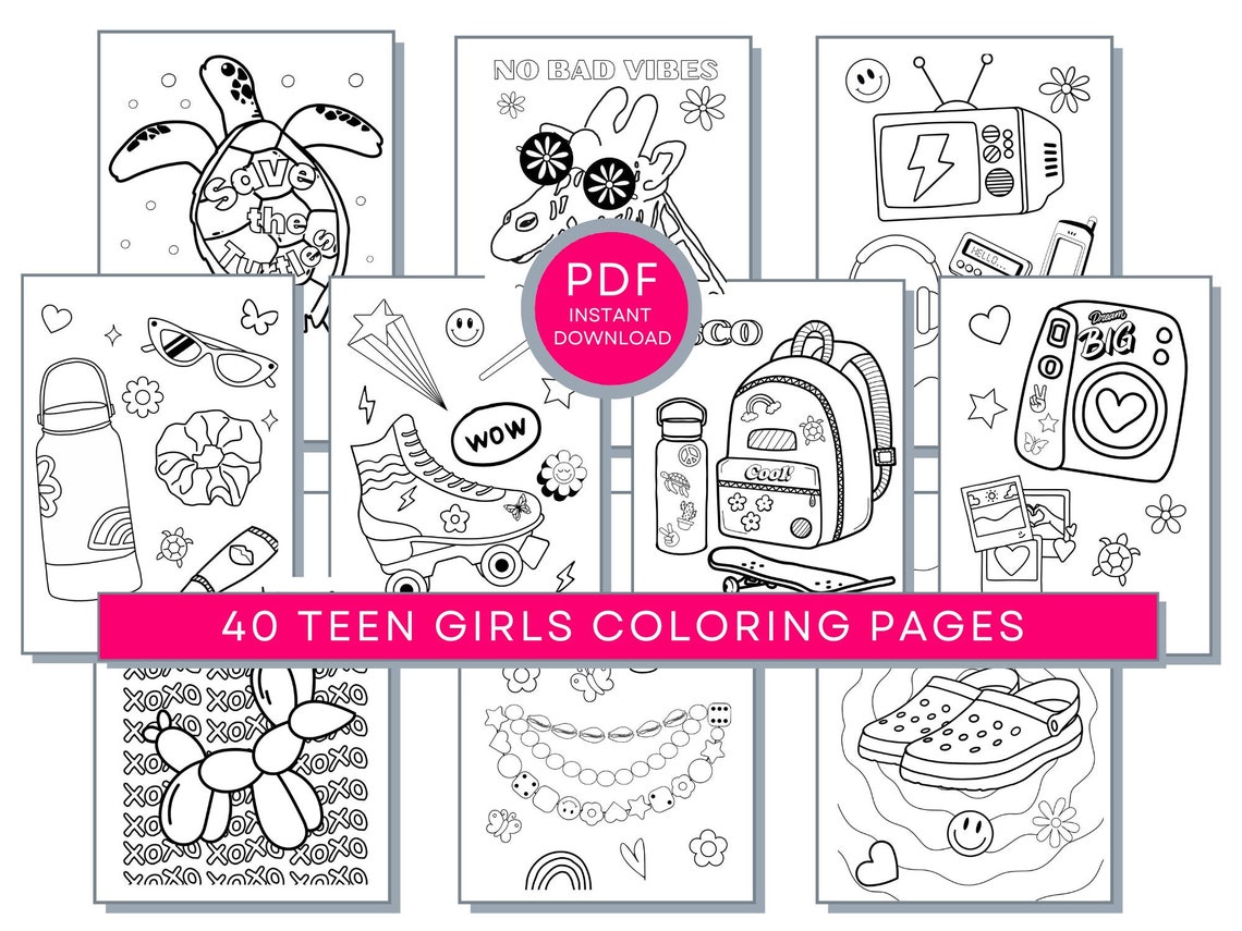 40 Teen Girls Coloring Pages, Teens Coloring Pages, Preppy Aesthetic ...