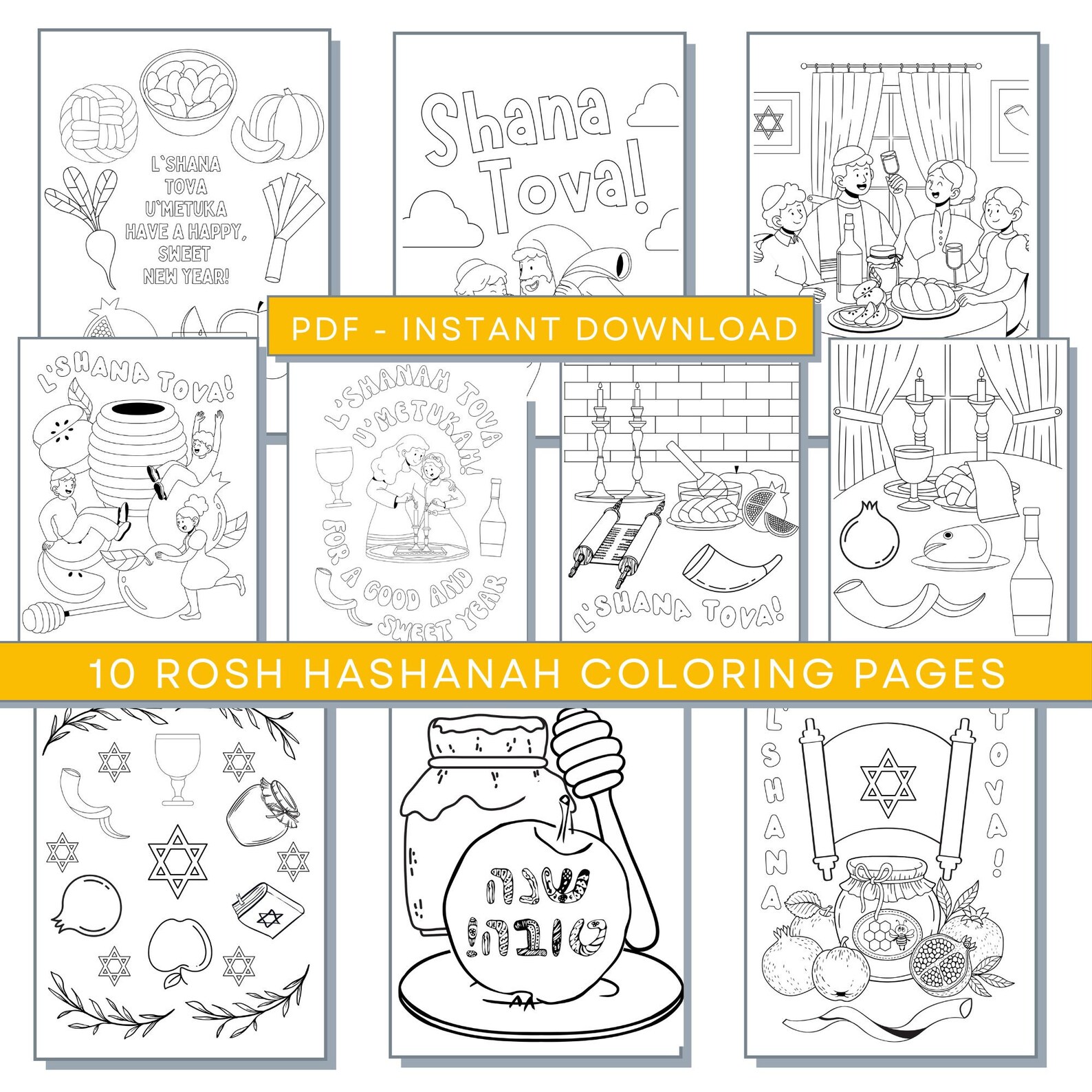 Rosh Hashanah Coloring Pages for Kids, Rosh Hashanah Printables, Rosh ...