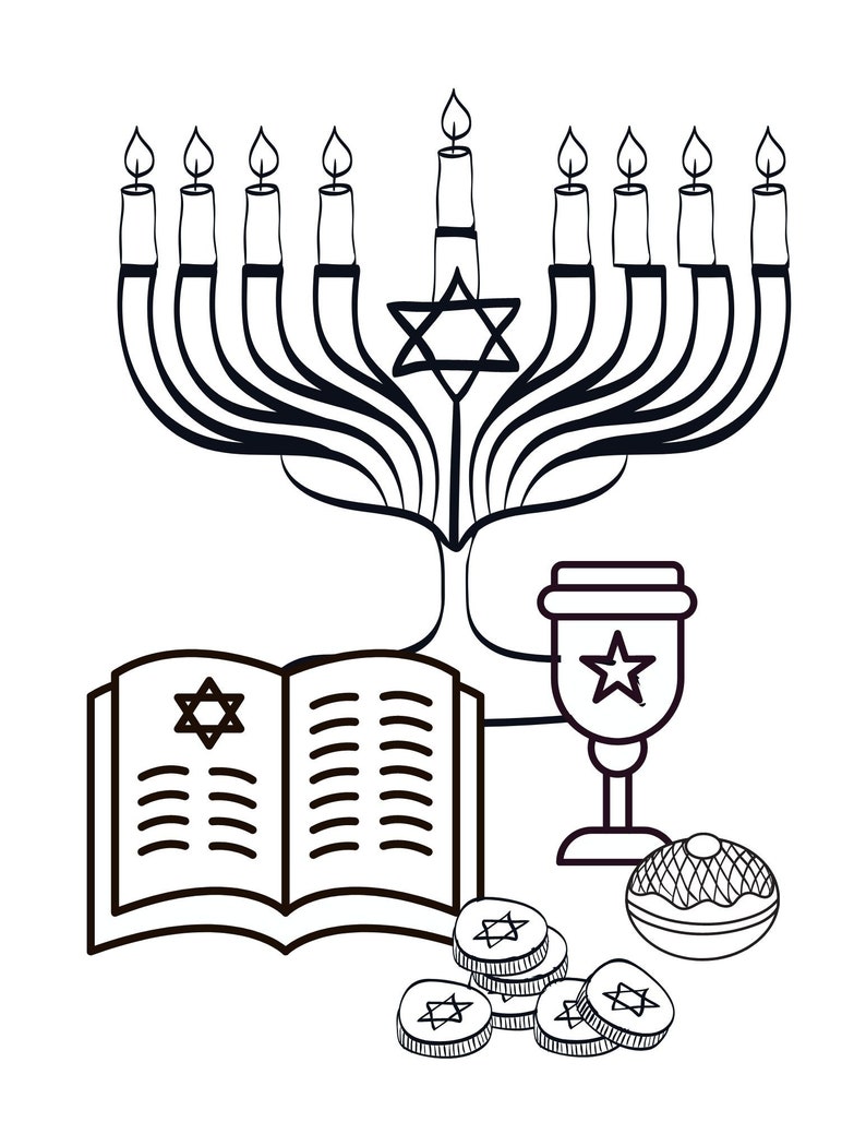 Hanukkah Coloring Pages for Kids, Hanukkah Printables, Jewish Coloring ...