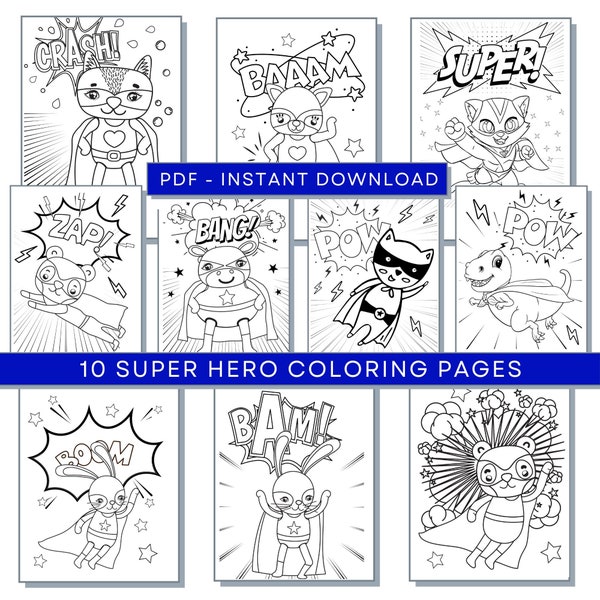 Super Hero Activity Coloring Sheets - Etsy