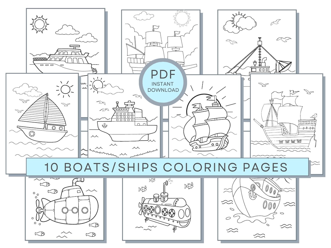 Transportation Coloring Pages, Bundle of 50, Boys Coloring, Ship ...