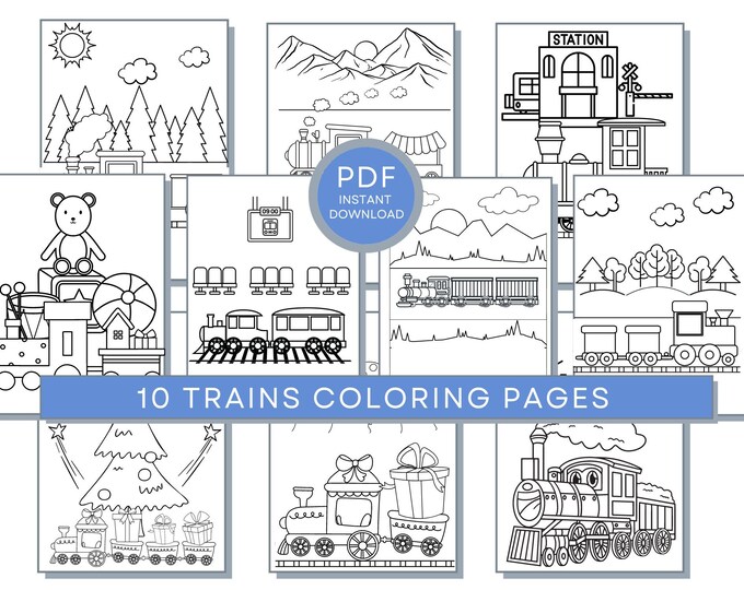 Train Coloring Pages for Kids - Etsy