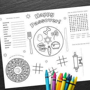 Passover Placemat, Passover Activity Placemat, Passover Coloring ...