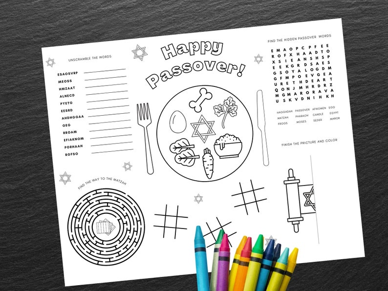 Passover Placemat, Passover Activity Placemat, Passover Coloring ...
