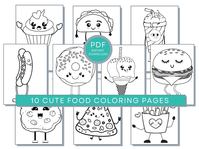 Cute Food Coloring Pages, Kawaii Food Printable, Funny Pizza Coloring ...