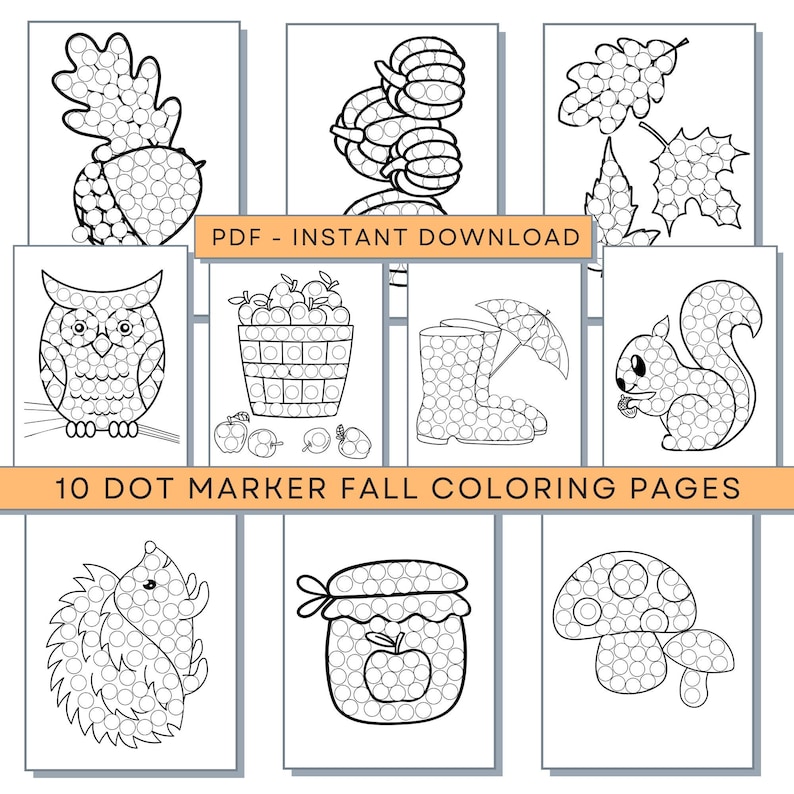 Fall Dot Marker Coloring Pages, Fall Printable, Fall Dot Coloring, Fall ...