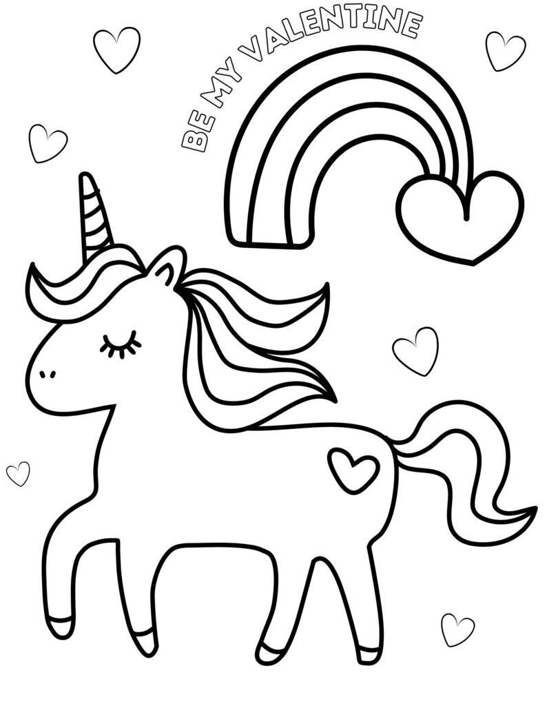 Unicorn Valentine's Day Coloring Pages, Valentines Printables ...