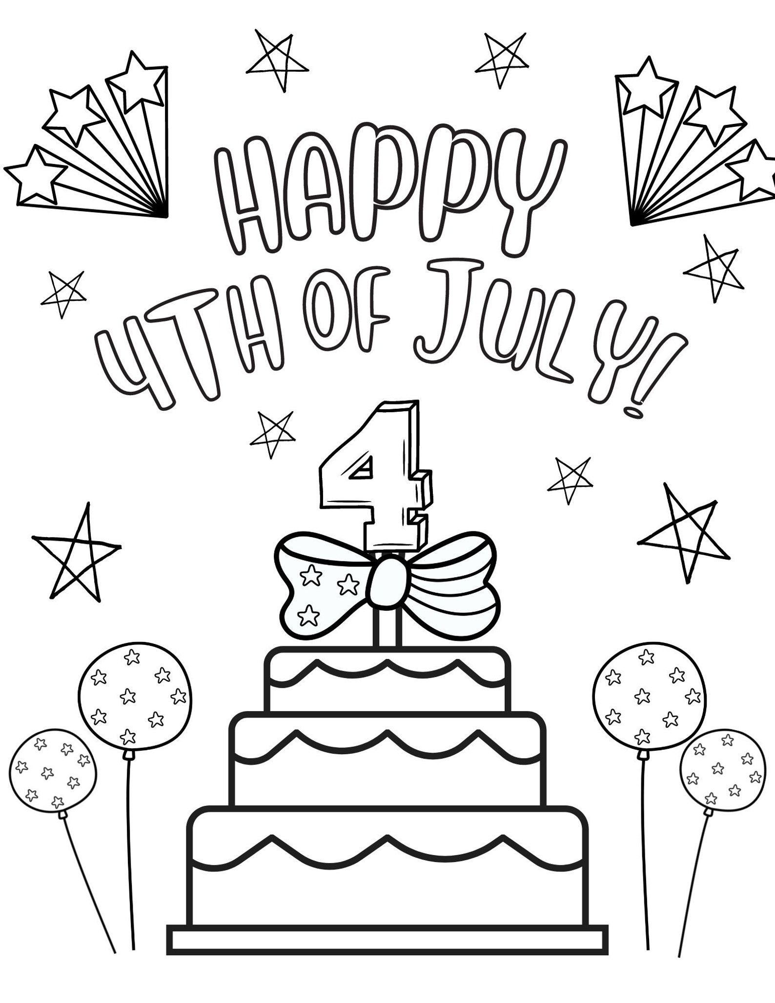 4th of July Coloring Page, 4th of July Printables, 4th of July Sheets ...