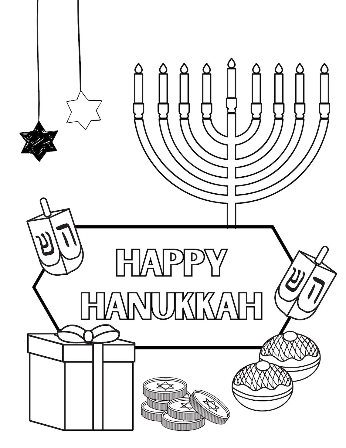 Hanukkah Coloring Pages for Kids, Hanukkah Printables, Jewish Coloring ...
