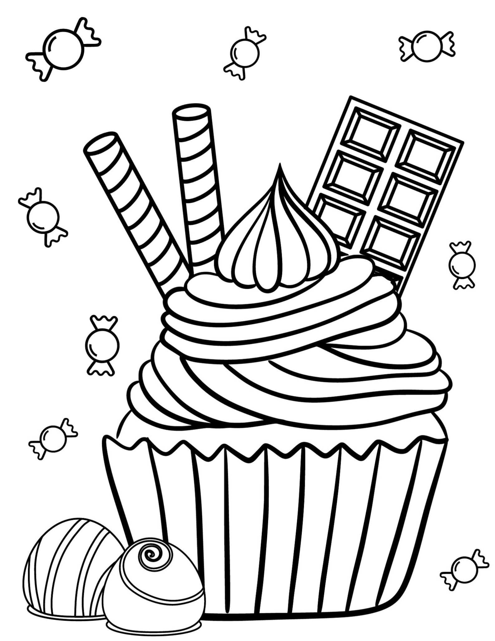 Cupcakes Coloring Pages, Sweets Printables, Cupcake Coloring, Sweets ...