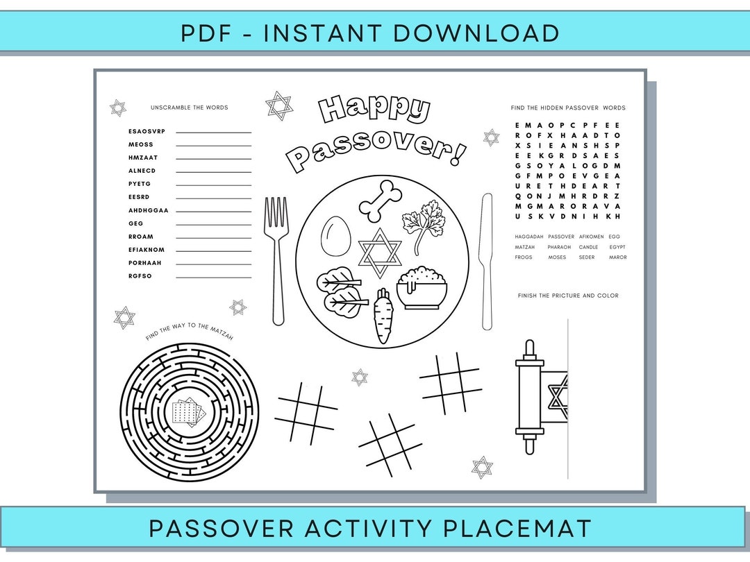 Passover Placemat, Passover Activity Placemat, Passover Coloring ...