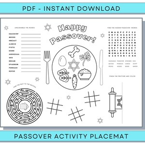 Passover Placemat, Passover Activity Placemat, Passover Coloring ...
