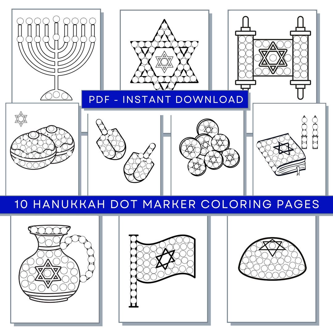 Hanukkah Dot Marker Coloring Pages, Hanukkah Do a Dot, Jewish Coloring ...