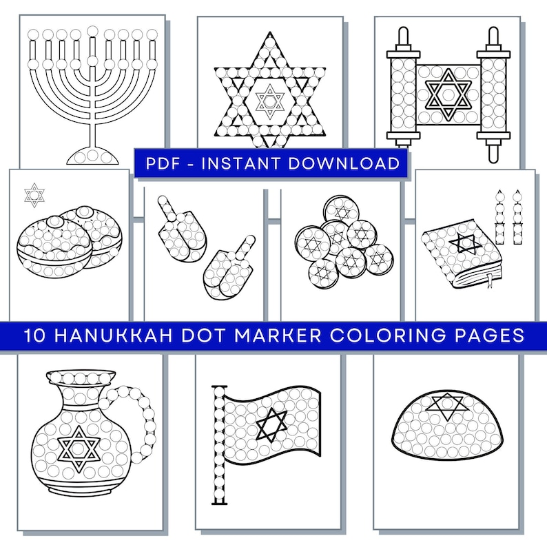 Hanukkah Dot Marker Coloring Pages, Hanukkah Do a Dot, Jewish Coloring ...