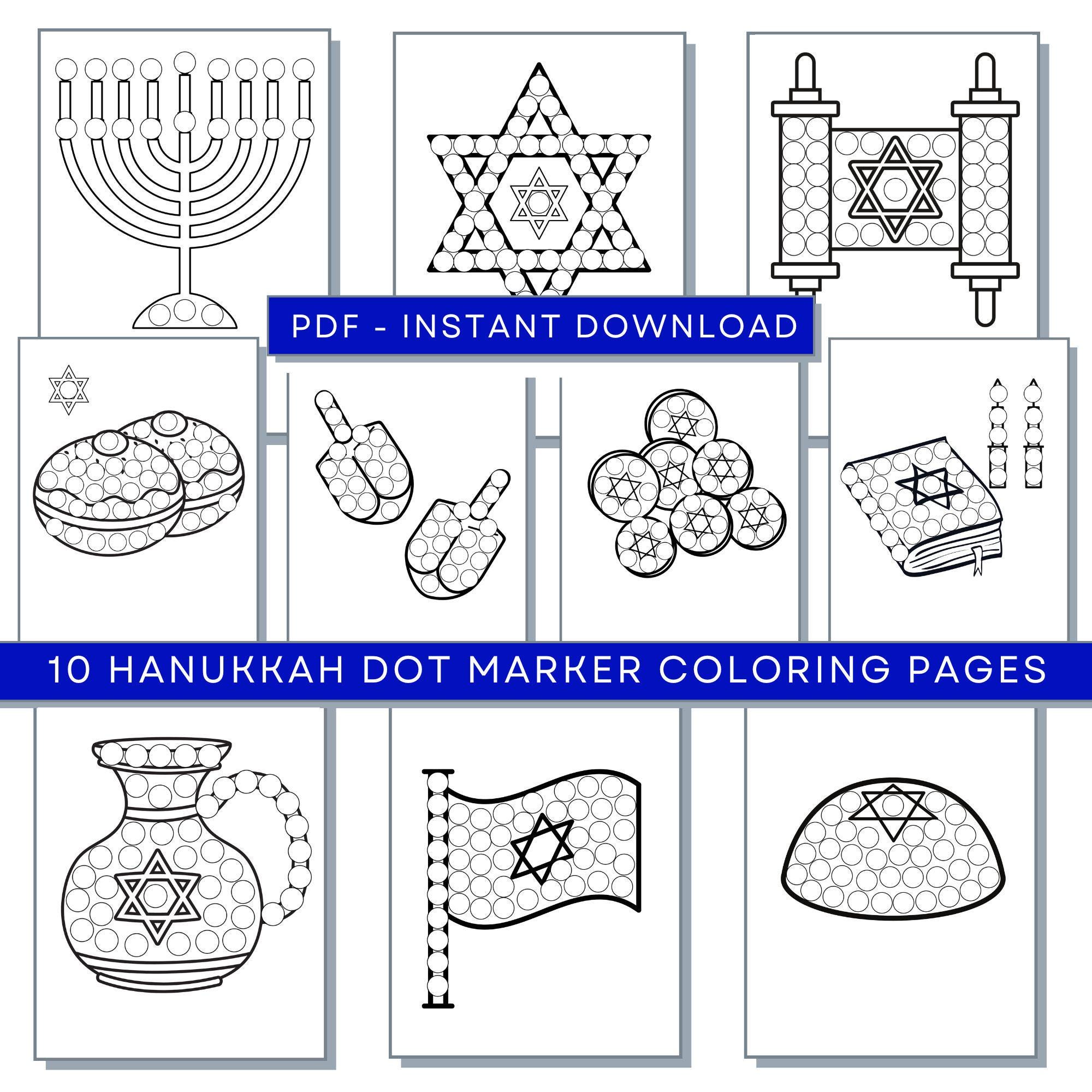 Hanukkah Dot Marker Coloring Pages, Hanukkah Do a Dot, Jewish Coloring ...