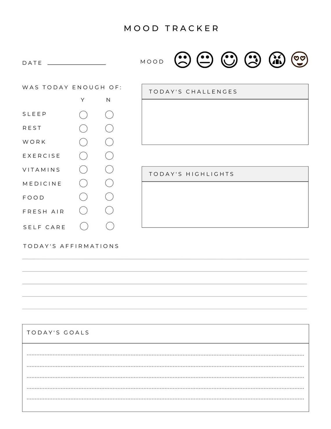 Mood Tracker Printable, Mood Chart, Mood Journal, Mood Log, Emotions ...