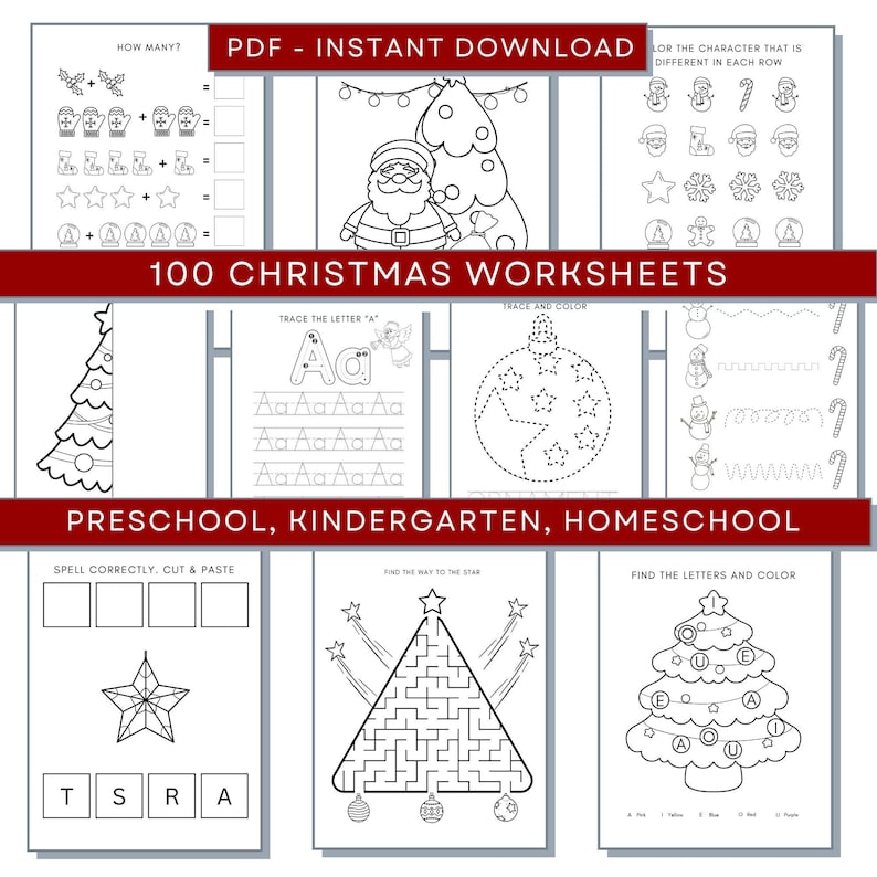 Christmas Worksheets, Christmas Activity Pages, Christmas Kindergarten ...