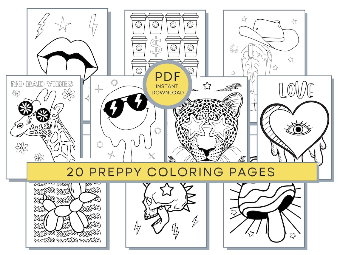 Preppy Coloring Pages, Teens Coloring Pages, Preppy Aesthetic Coloring ...