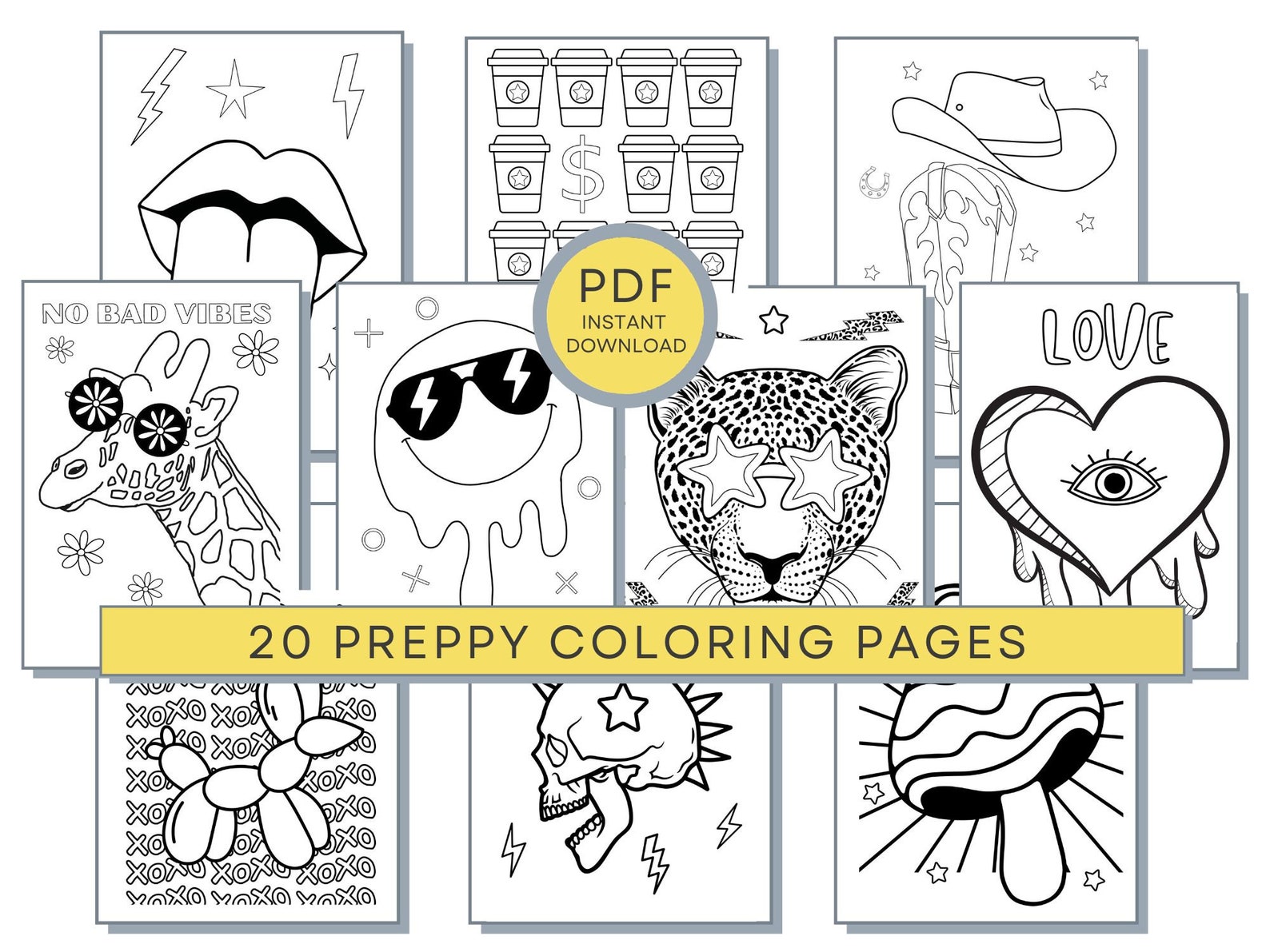 Preppy Coloring Pages, Teens Coloring Pages, Preppy Aesthetic Coloring ...