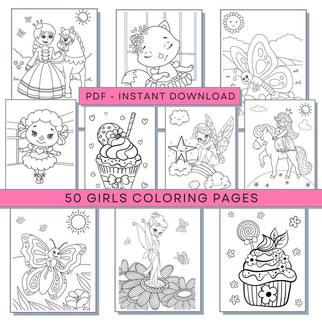 Girls Coloring Pages, Bundle of 50, Girls Printables, Girls Coloring ...