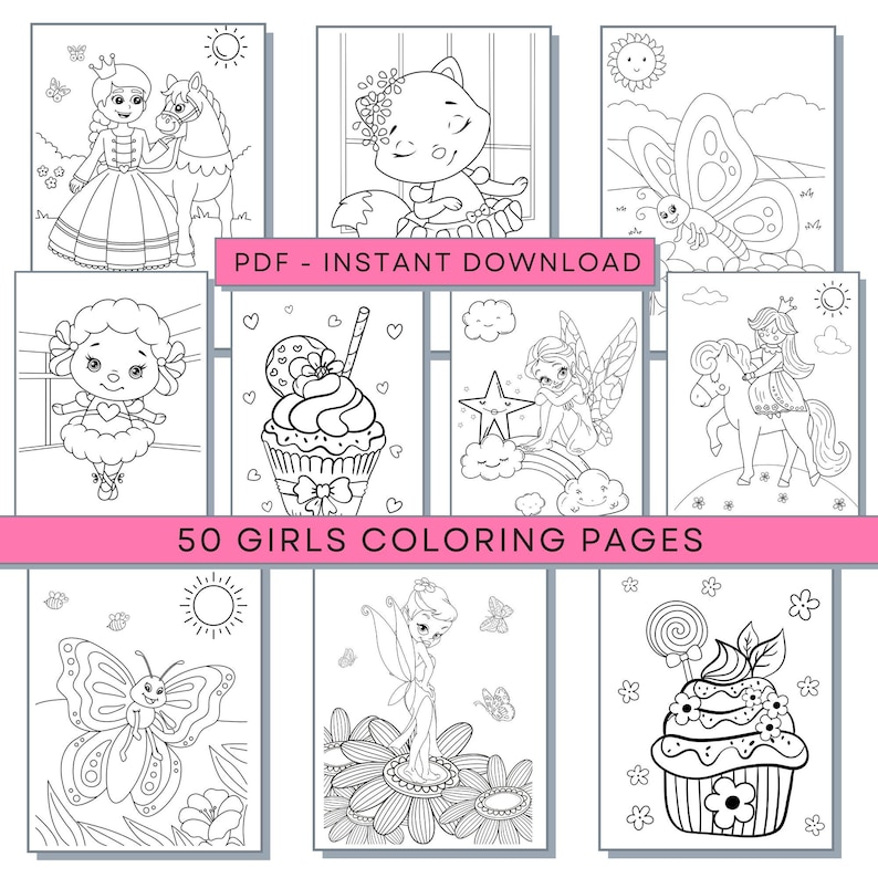 Girls Coloring Pages, Bundle of 50, Girls Printables, Girls Coloring ...