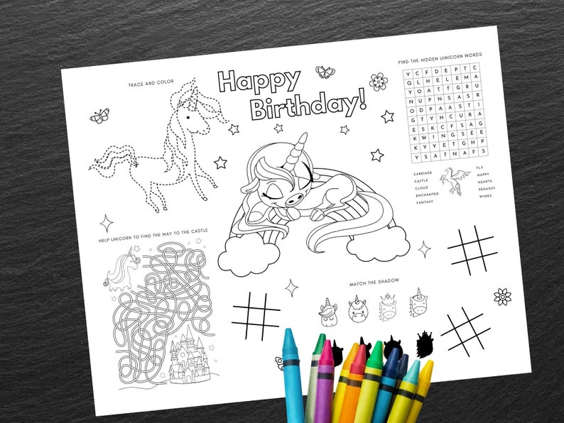 Birthday Placemat, Birthday Coloring Pages, Unicorn Birthday Placemat ...