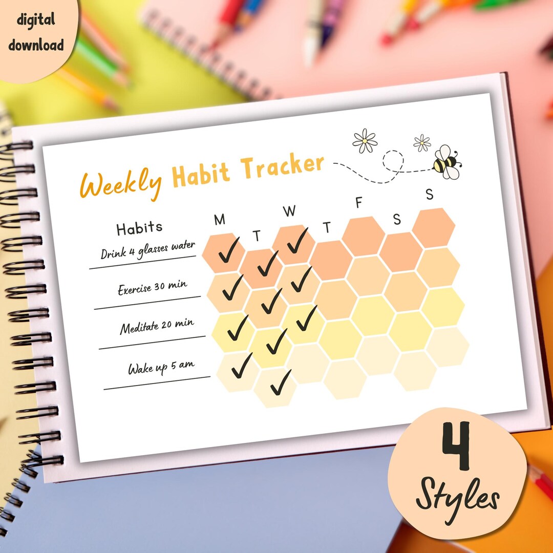 Bee Theme Weekly Habit Tracker, Printable Template, Routine Chart, Set ...