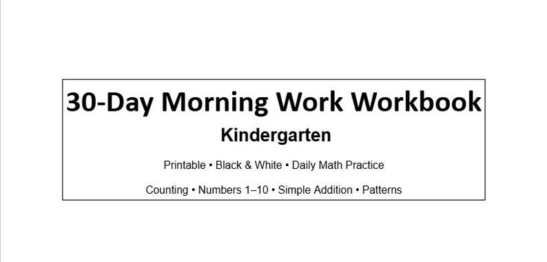 30-day Kindergarten Morning Work Workbook | Printable Homeschool Math ...