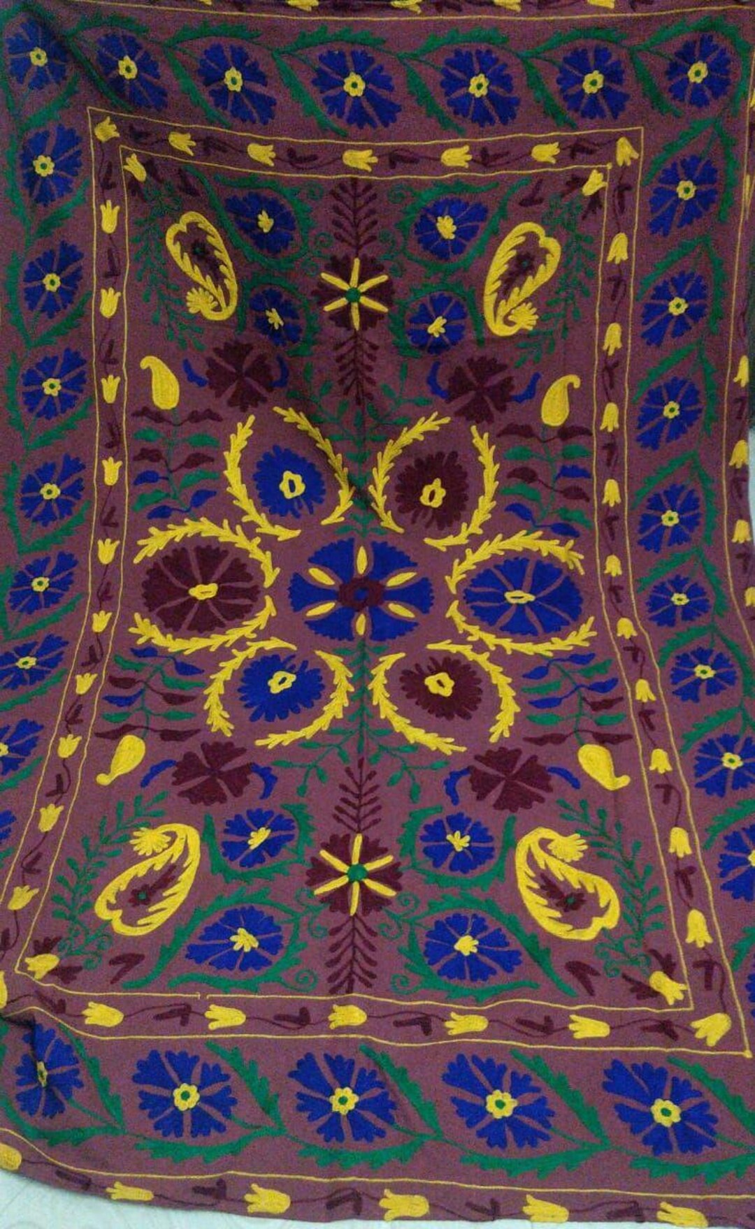 Hand Embroidered Suzani Throw | Vintage Floral Tapestry Blanket | Uzbek ...