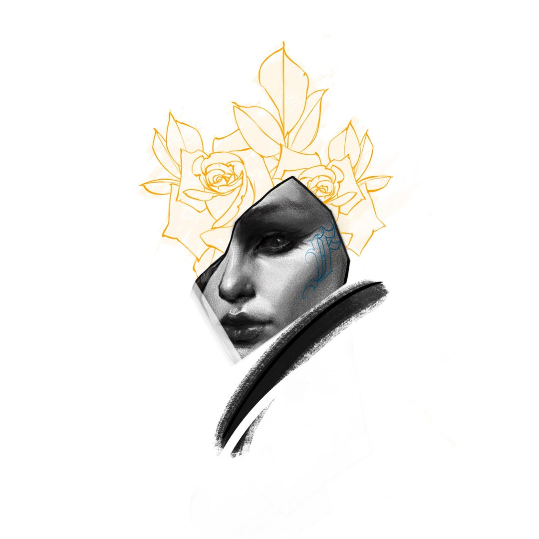 Dark Portrait Tattoo Art Print | Black & Grey Illustration (digital ...