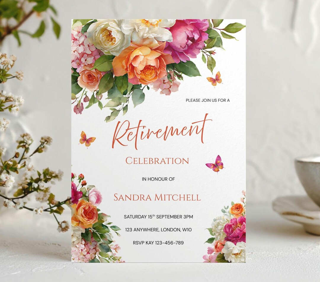Elegant Floral Retirement Invitation | Editable Printable Template ...