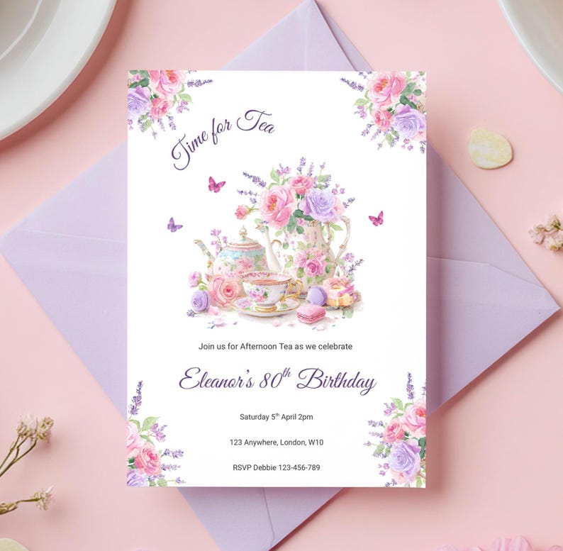 Afternoon Tea Birthday Invitation Template, Editable & Printable ...