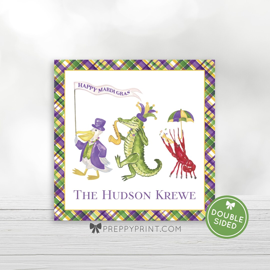 TEMPLATE | Watercolor Mardi Gras Gift Tag Enclosure Card | Plaid ...
