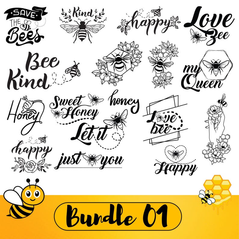 Bee SVG Bundle, Honey Bee Clipart, Bumblebee PNG, Cricut Cut Files ...