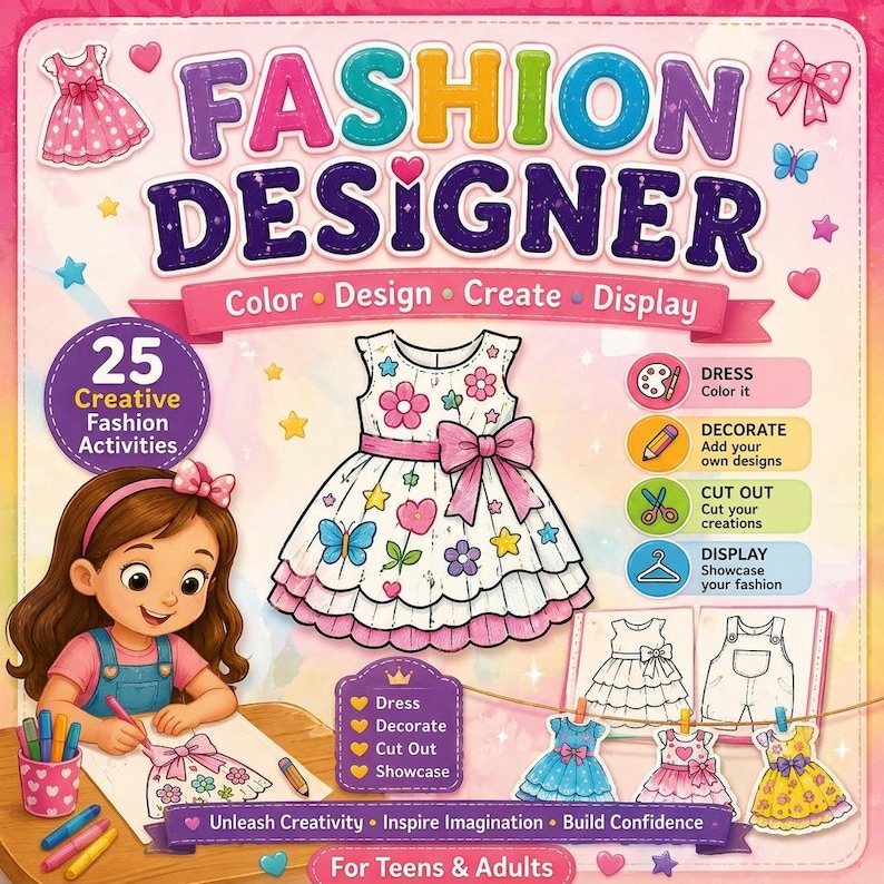 Baby Fashion Designer Activity Book | Kids Dress Design Coloring Pages ...