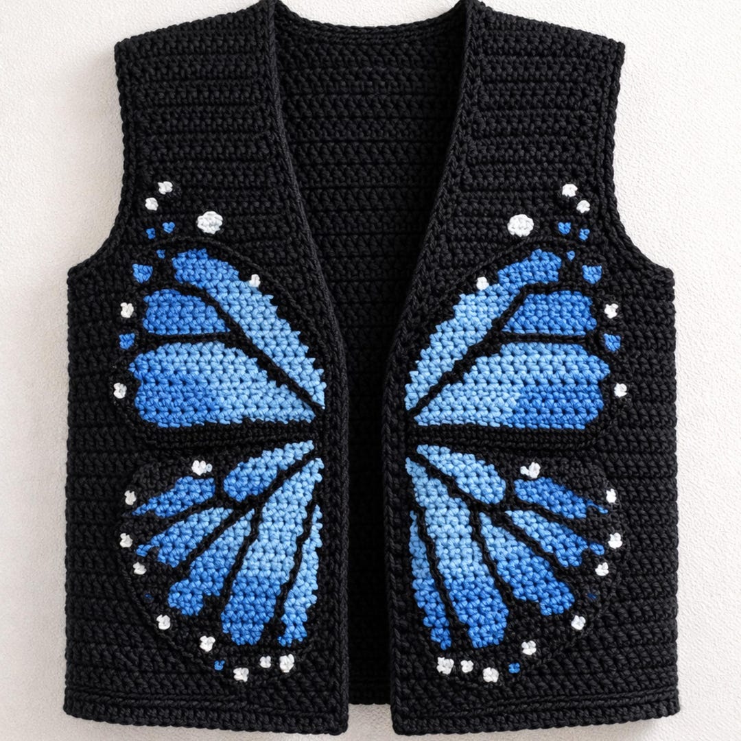 Butterfly Cardigan Crochet Pattern | Sleeveless Open Front Vest ...