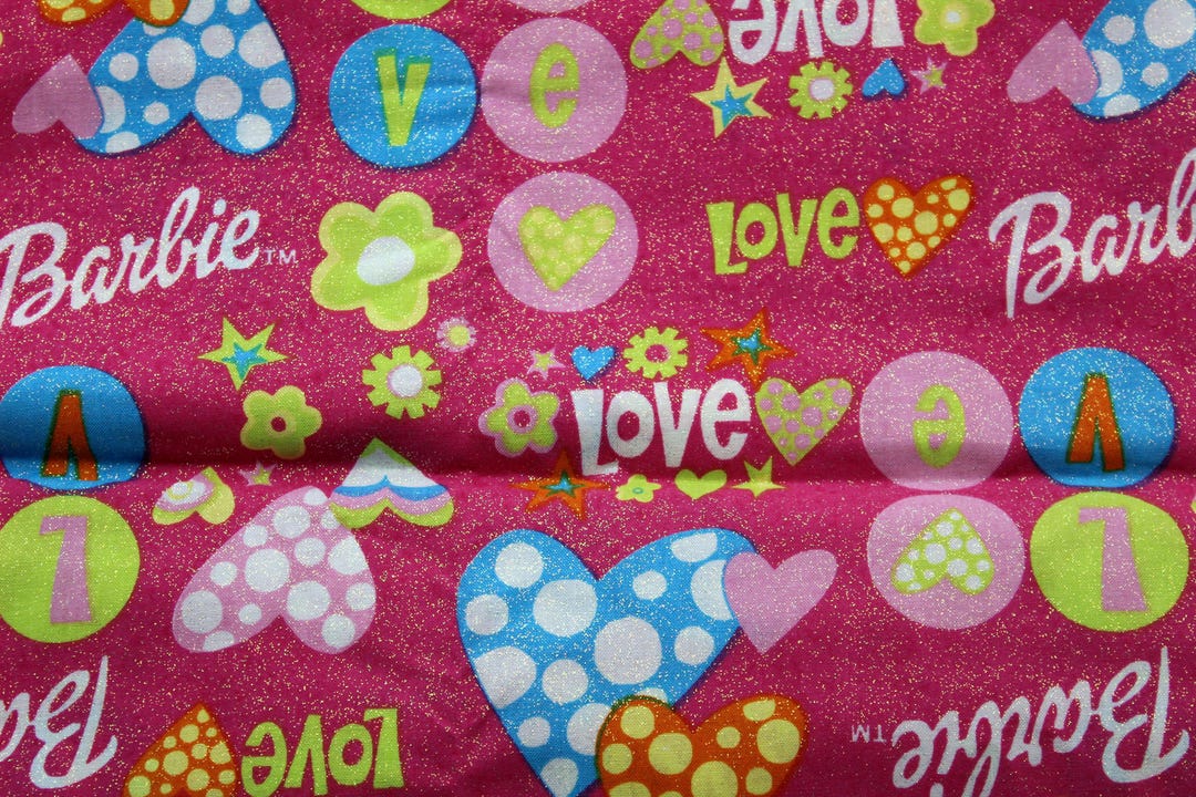 1/2 Yd 2001 Barbie Textile Fabric Cotton Glitter Pink Green Blue - Etsy