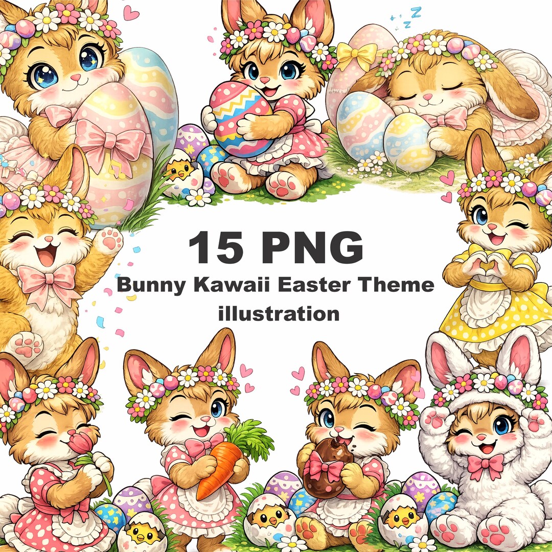 Kawaii Bunny Easter PNG Clipart | Easter Basket Tag Illustration ...