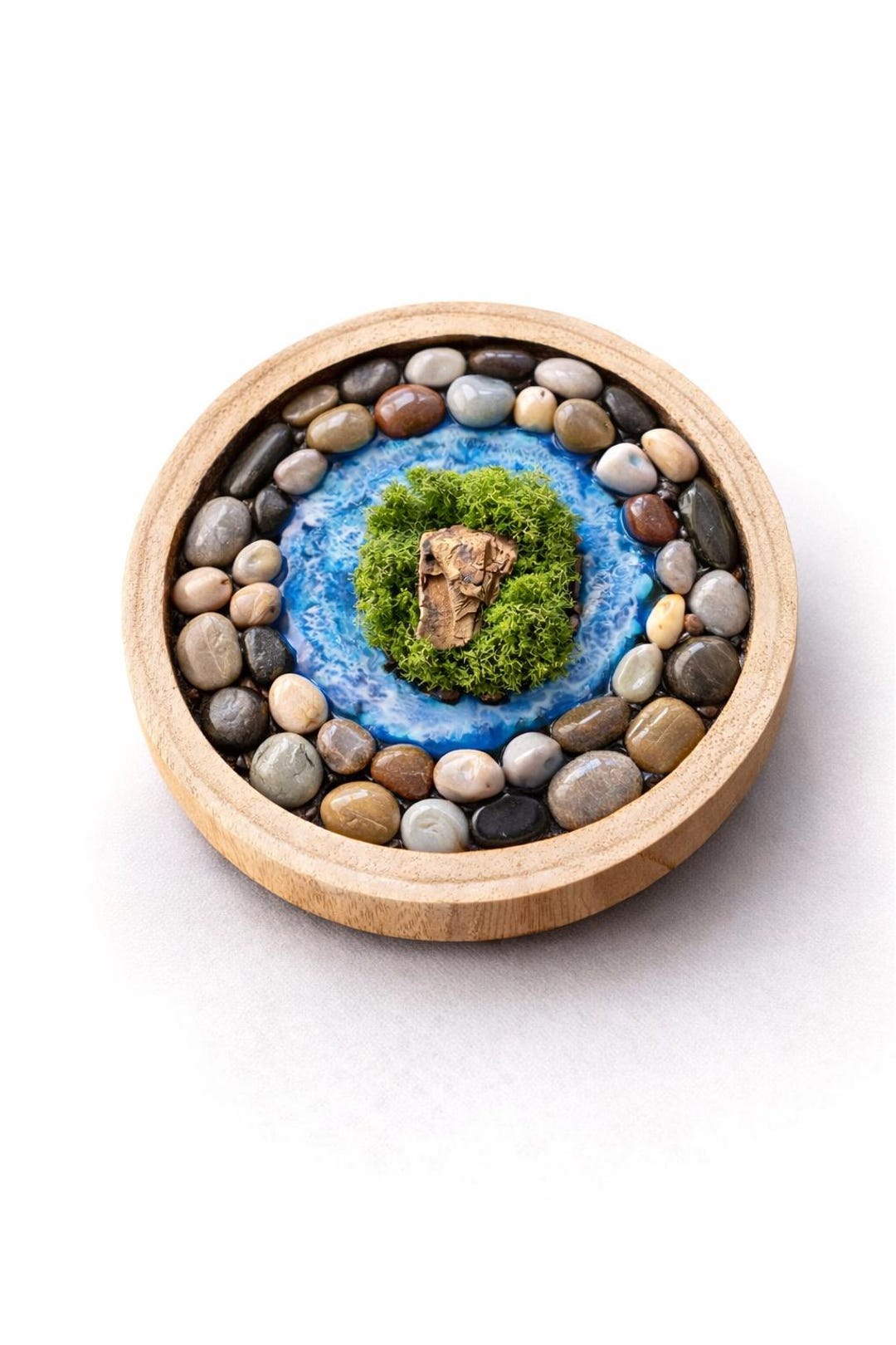 Ocean Resin Wall Art With Moss & Stones – Handmade Zen Decor 30cm - Etsy