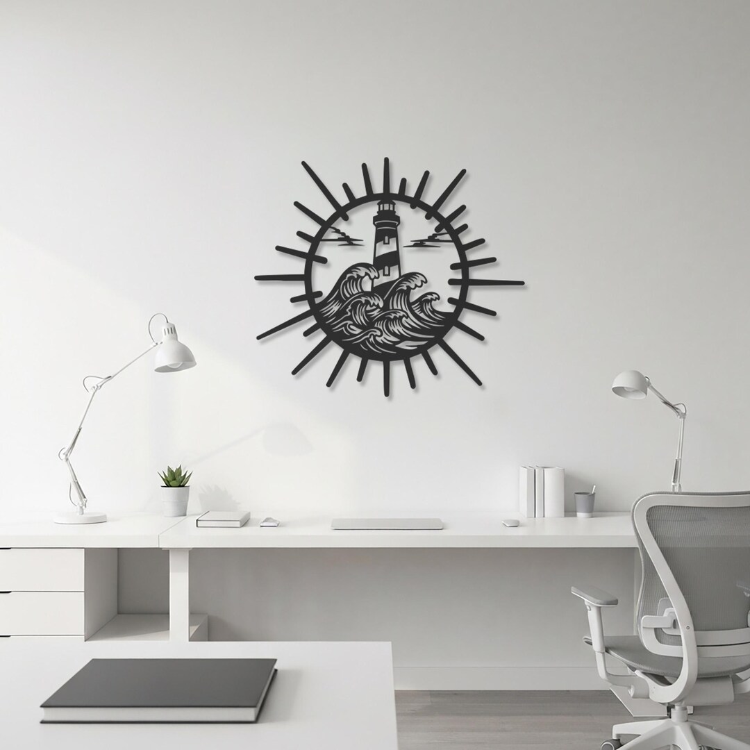 Lighthouse Metal Wall Art, Nautical Coastal Decor, Ocean Wave Wall ...