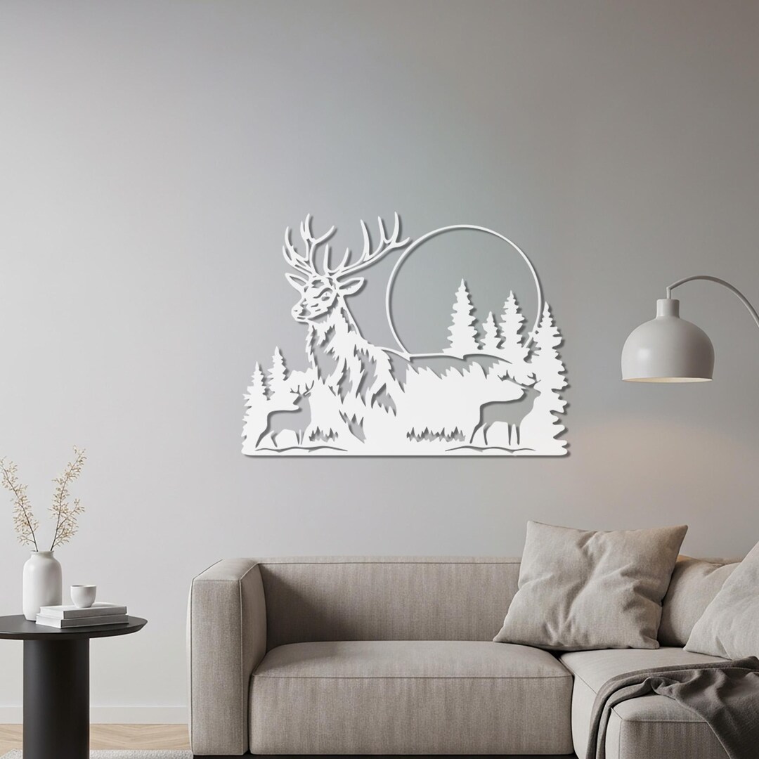 Deer Forest Metal Wall Art, Rustic Wildlife Decor, Mountain Cabin Wall ...
