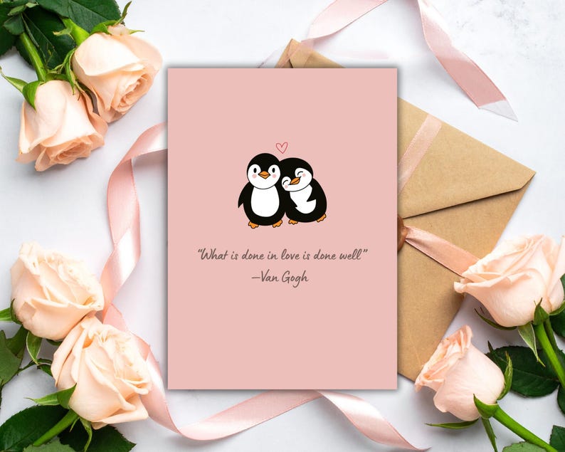 Penguin Love Card | Valentine, Anniversary, Friendship | Editable Canva ...