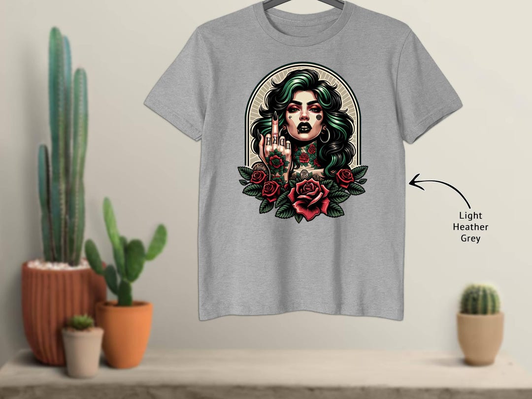 Goth Girl Middle Finger Tattooed Roses Edgy Streetwear Fashion T-shirt ...