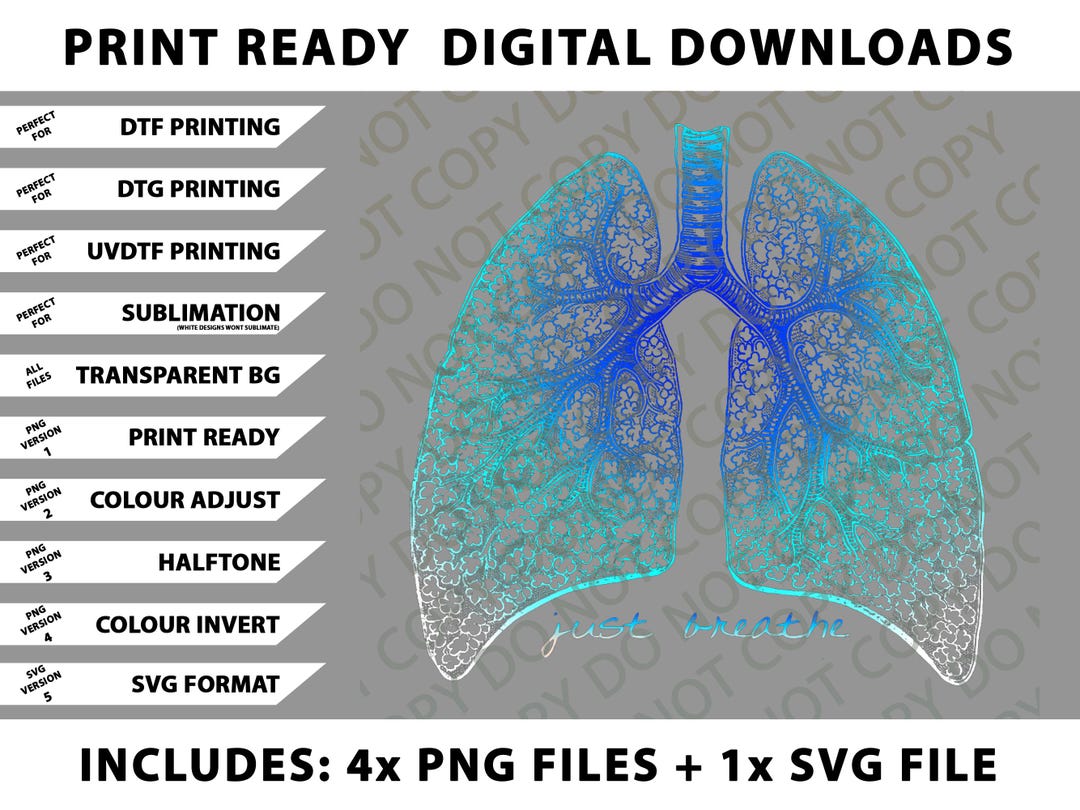 Positive Thinking Just Breathe Lungs Science Png Bundle, Digital ...